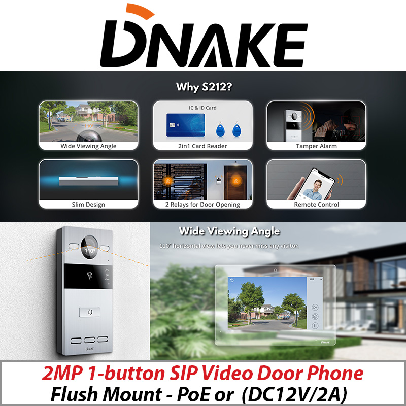 DNAKE 2MP Flush Mount SIP Video Door Phone, 1-Button Intercom (S212/F ...